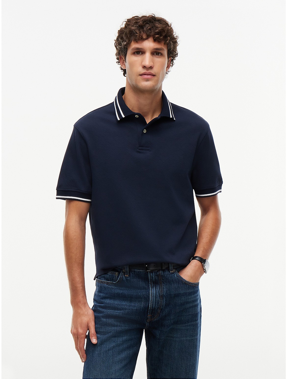 TOMMY HILFIGER men's regular fit foulard jacquard polo -